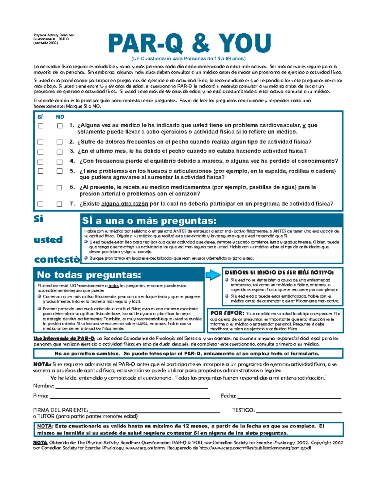 Par-q and you anamnesis individual. desde el tallaje hasta enfermedades ...