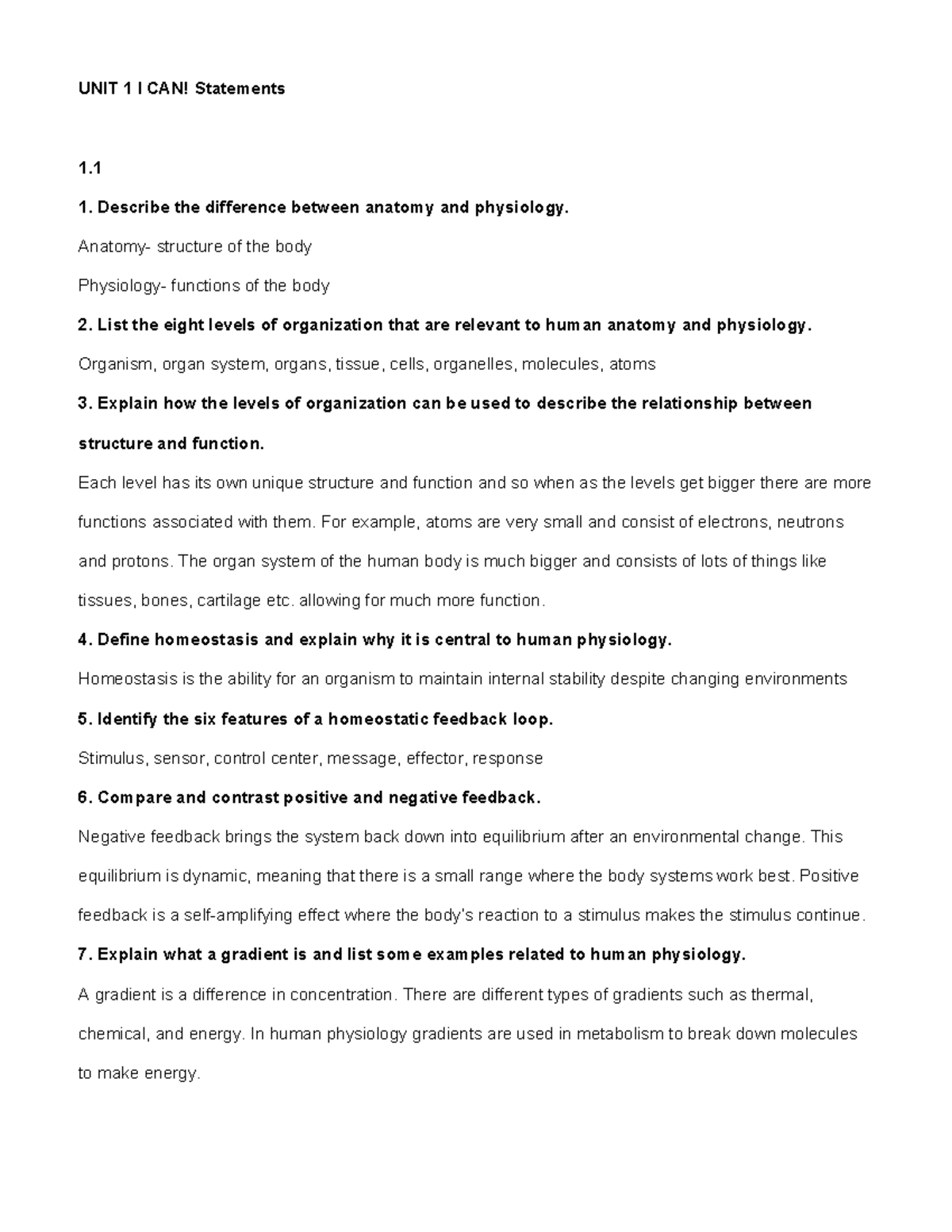 UNIT 1 I CAN Statements - UNIT 1 I CAN! Statements 1. Describe the ...