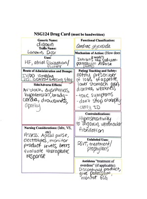 Week 8 drug cards - NSG 124 Drug Card (must be handwritten) I Generic ...