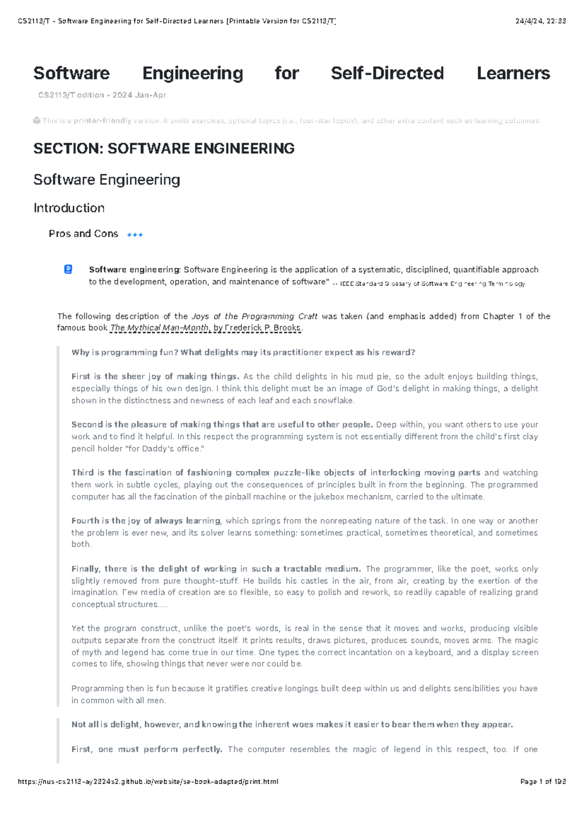 CS2113:T - Software Engineering for Self-Directed Learners [Printable ...