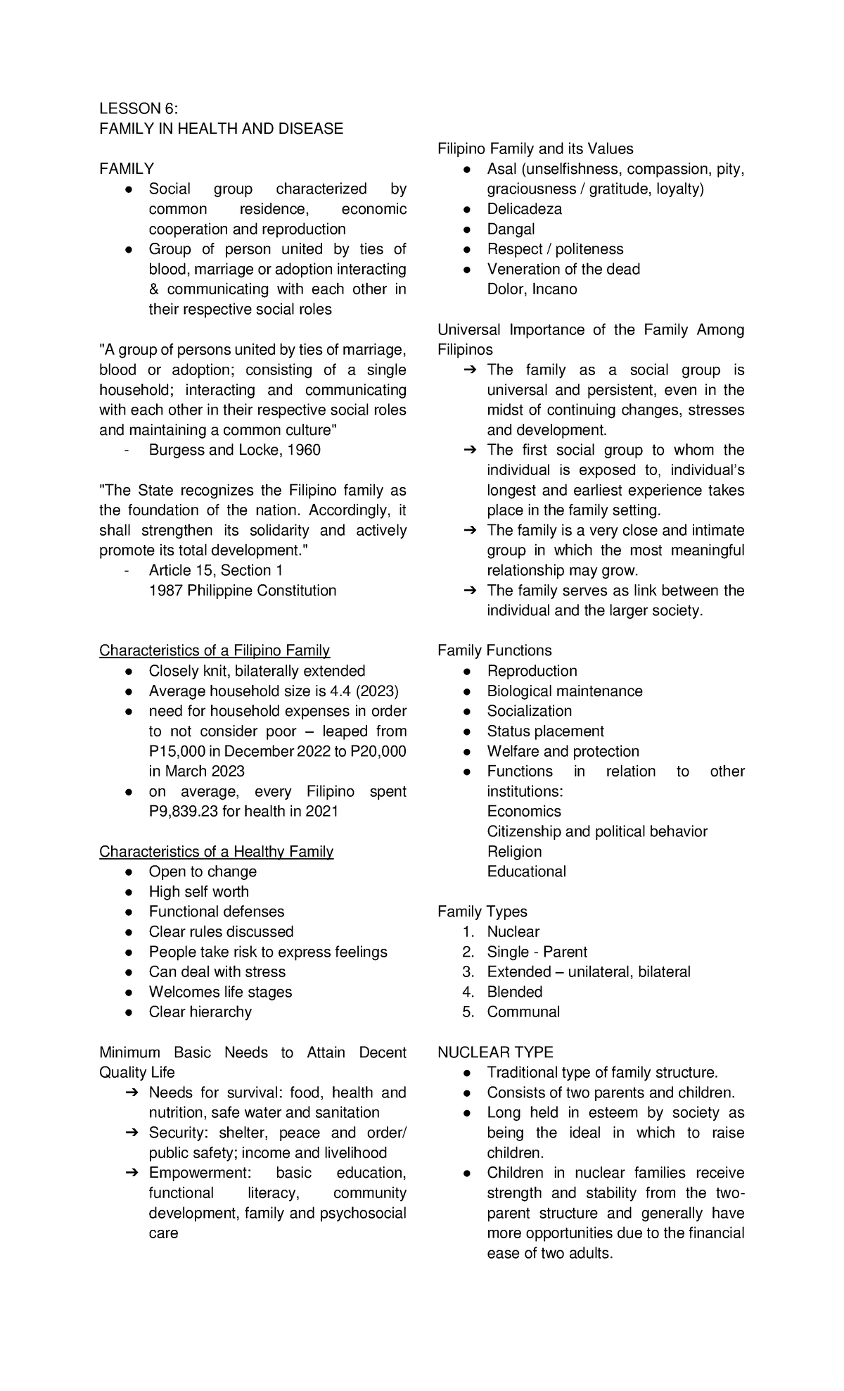 Midterm cph transes - notes - LESSON 6: FAMILY IN HEALTH AND DISEASE ...
