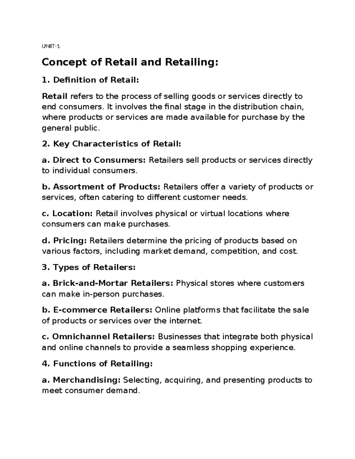 Retail Branding - UNIT- Concept of Retail and Retailing: 1. Definition ...