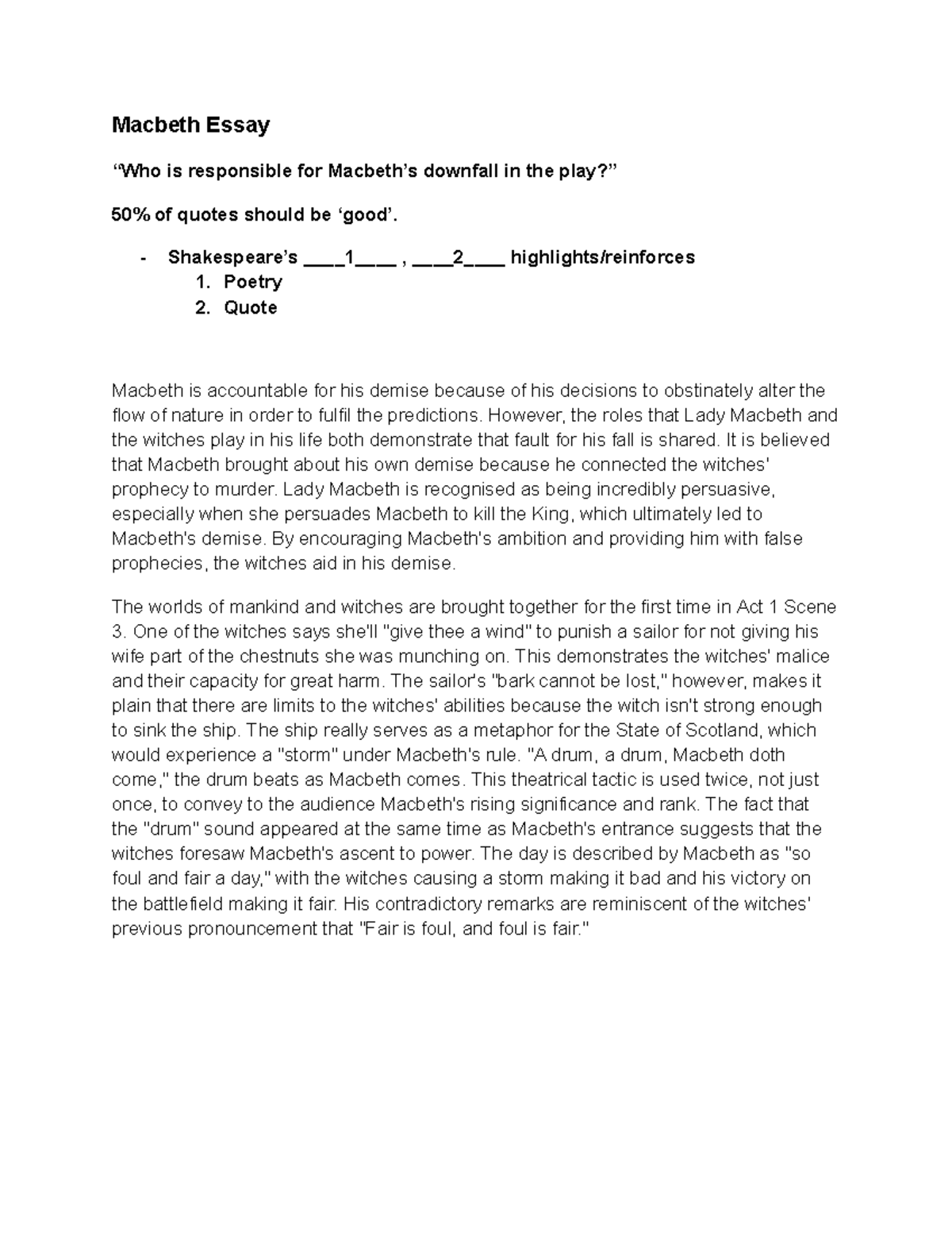 Macbeth 2Trappy - Macbeth Essay “Who is responsible for Macbeth’s ...