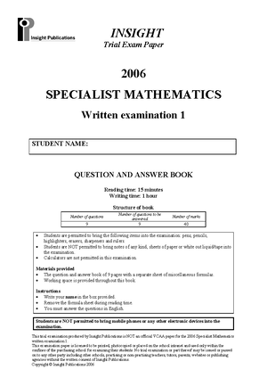 Specialist Maths formula sheet - SPECIALIST MATHEMATICS Written ...