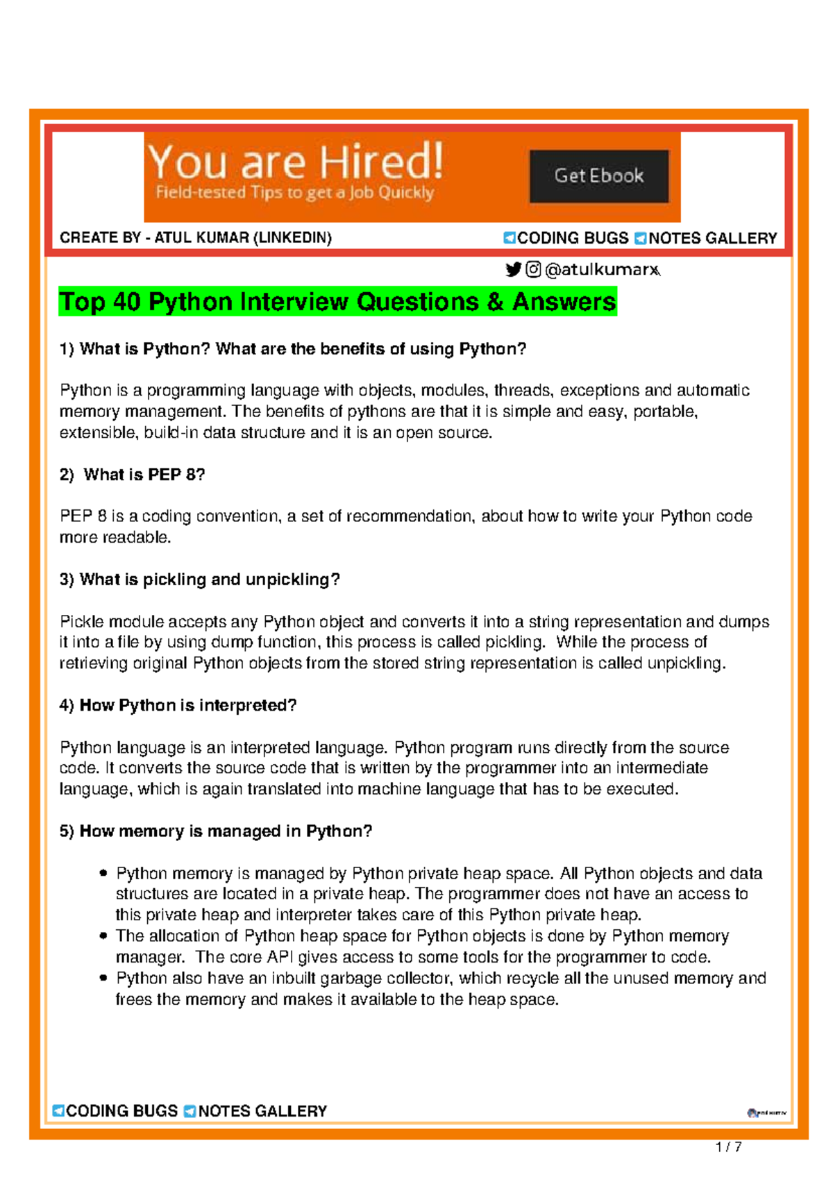 Top 45 Python Interview Que And Ans Top 40 Python Interview Questions And Answers What Is Python