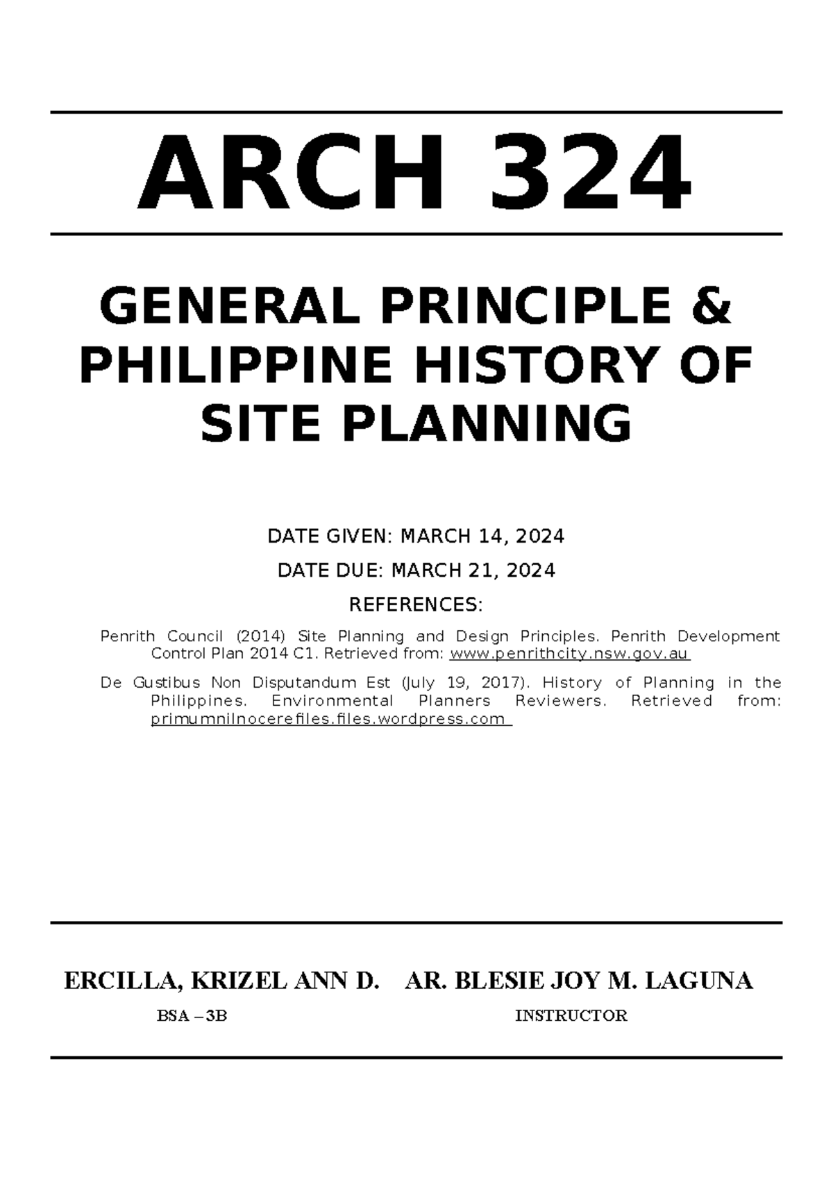 RSW 1- Planning 1 - Summary Bs Architecture - ARCH 324 GENERAL ...