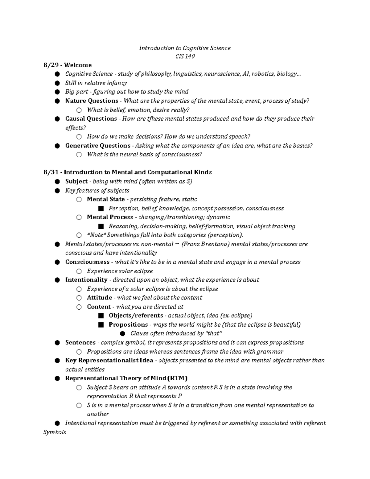 Introduction to Cognitive Science - Studocu