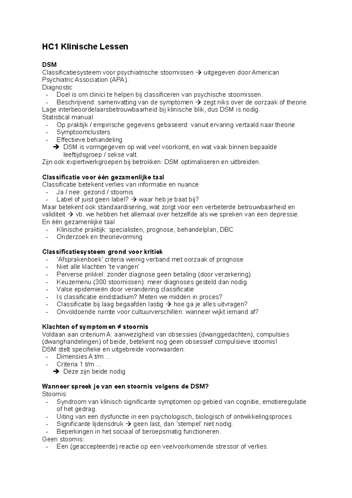 Hoorcollege's Klinische Lessen - HC1 Klinische Lessen DSM ...