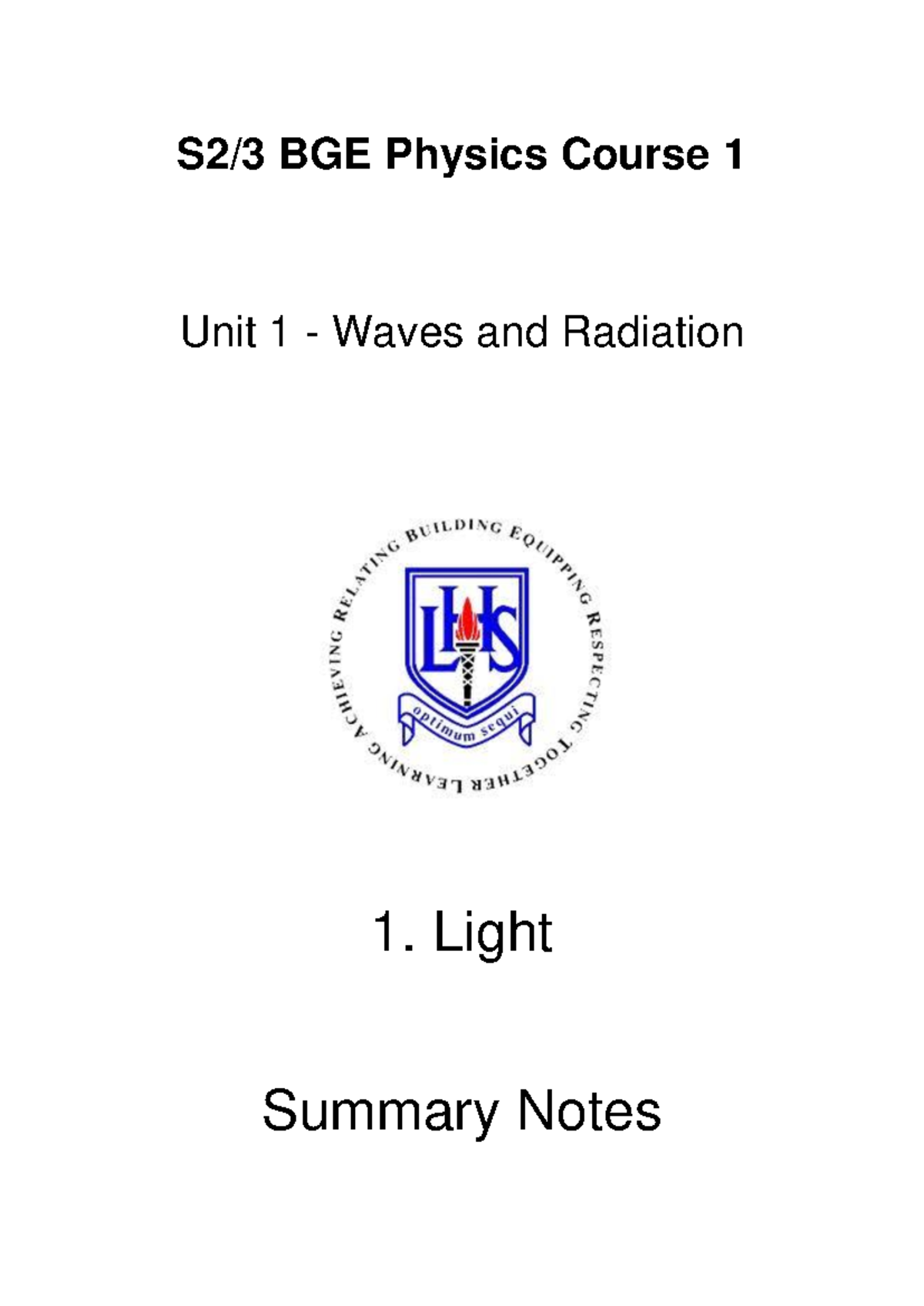 [459539 ]1 - S2/3 BGE Physics Course 1 Unit 1 - Waves and Radiation 1 ...