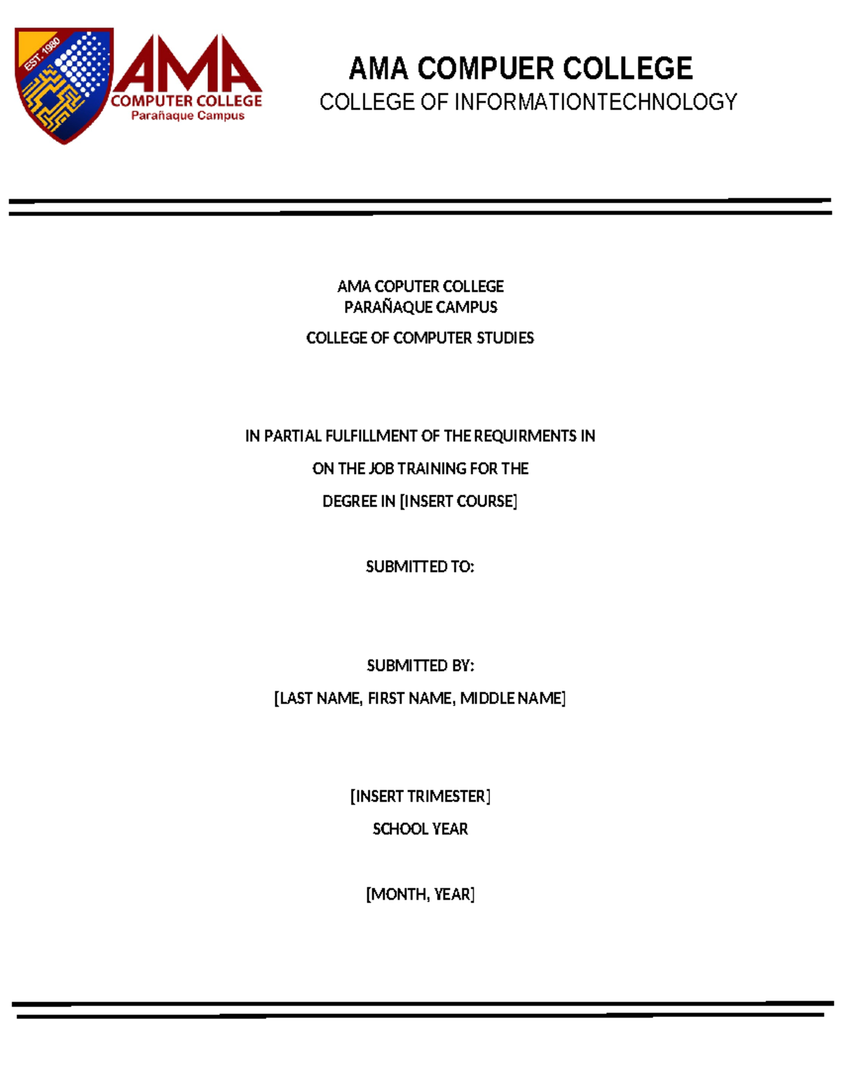 AMA COMPUTER COLLEGE PARANAQUE CAMPUS BOOKBIND FORMAT - AMA COMPUER ...