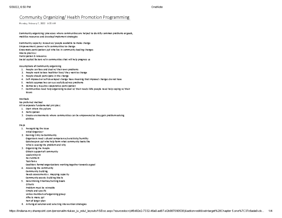 Intro To Community Health Ch 5 Community Organizing Health Promotion