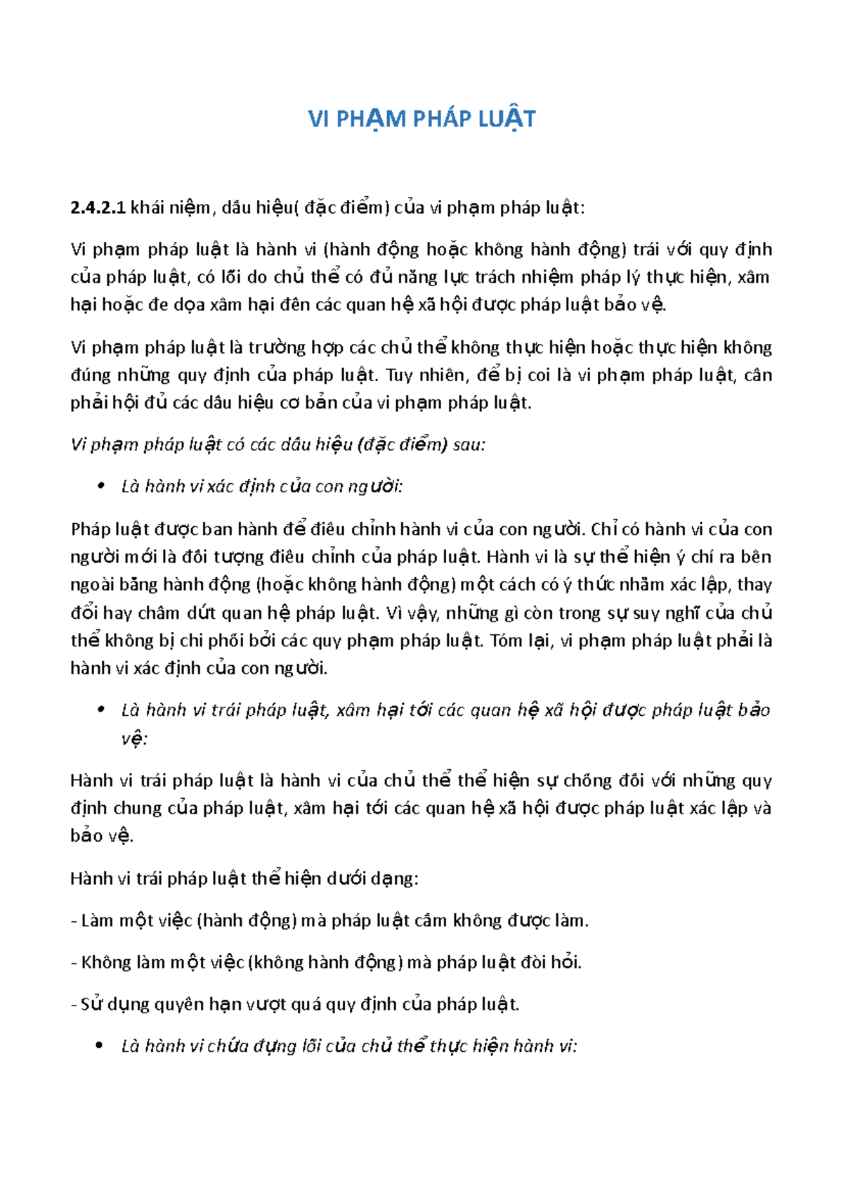 Vi phạm pháp luật - VI PH ẠM PHÁP LU ẬT 2.4.2 khái ni ệm, dấấu hi ệu( đ ...