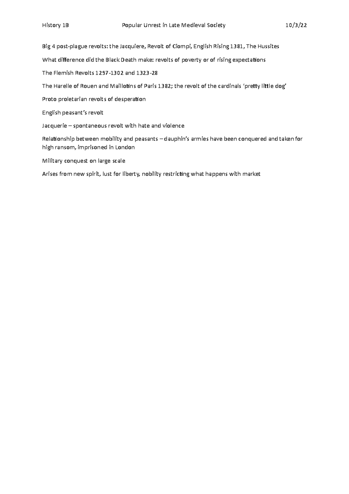 Popular unrest in late middle ages - History 1B Popular Unrest in Late ...