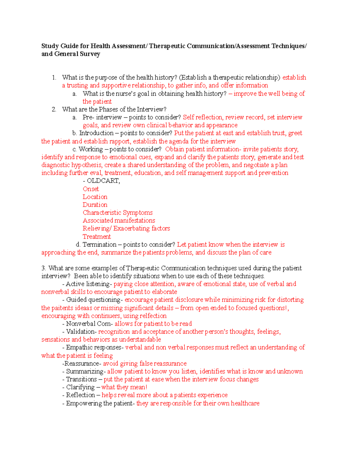 Study Guide Health history and week 1 content (1) - Study Guide for ...