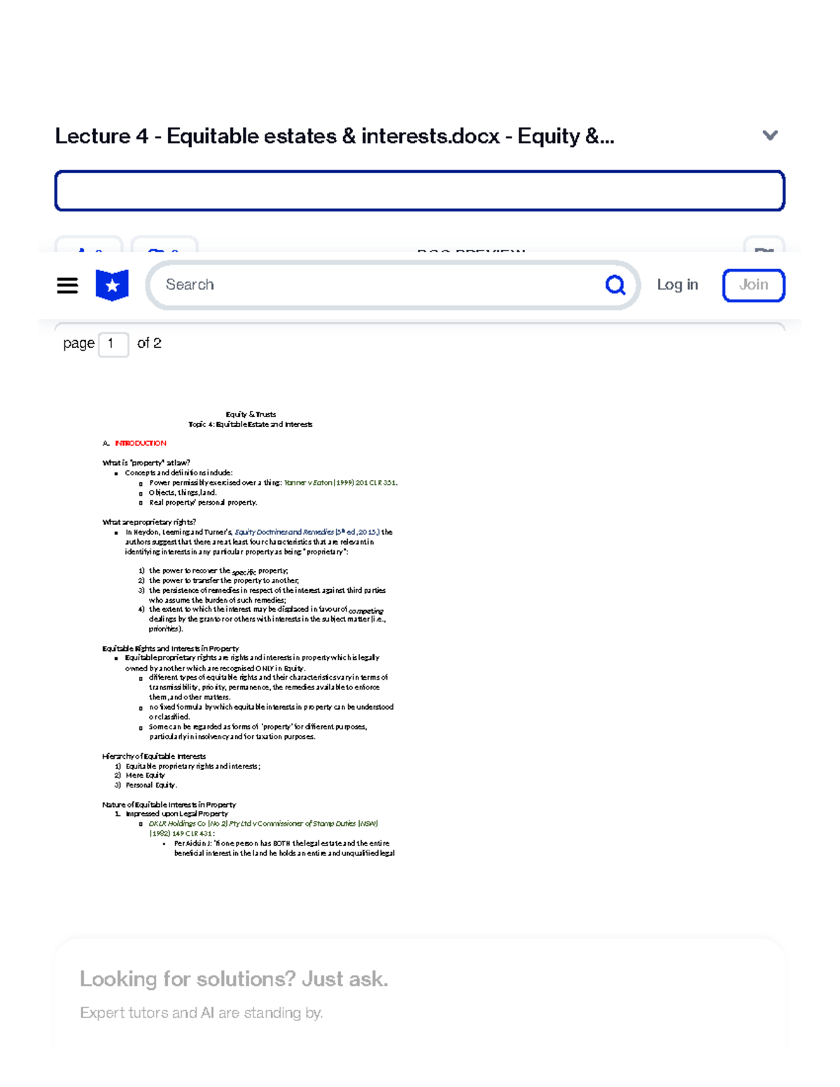 Lecture 4 - Equitable estates & interests.docx - Equity & Trusts Topic ...