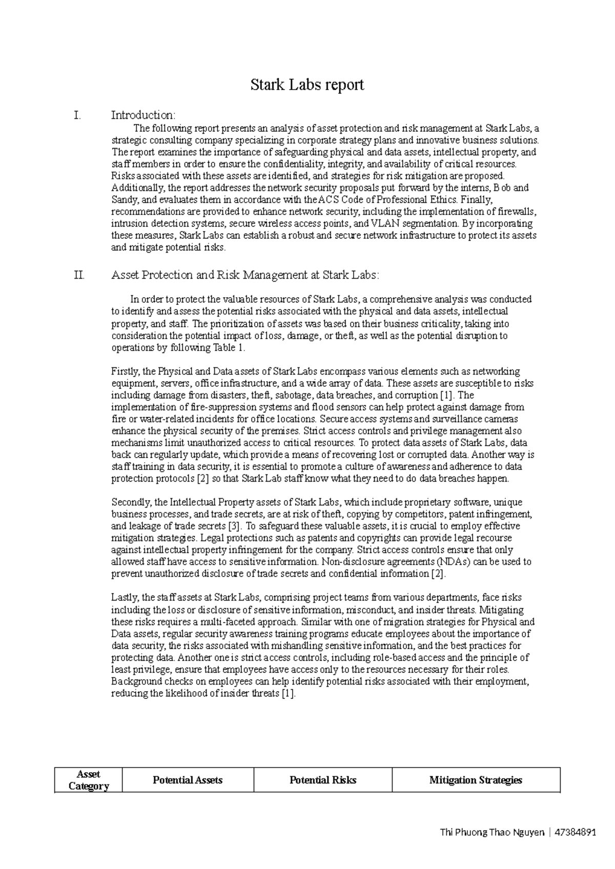 Stark Labs report (comp2250) - Stark Labs report I. Introduction: The ...