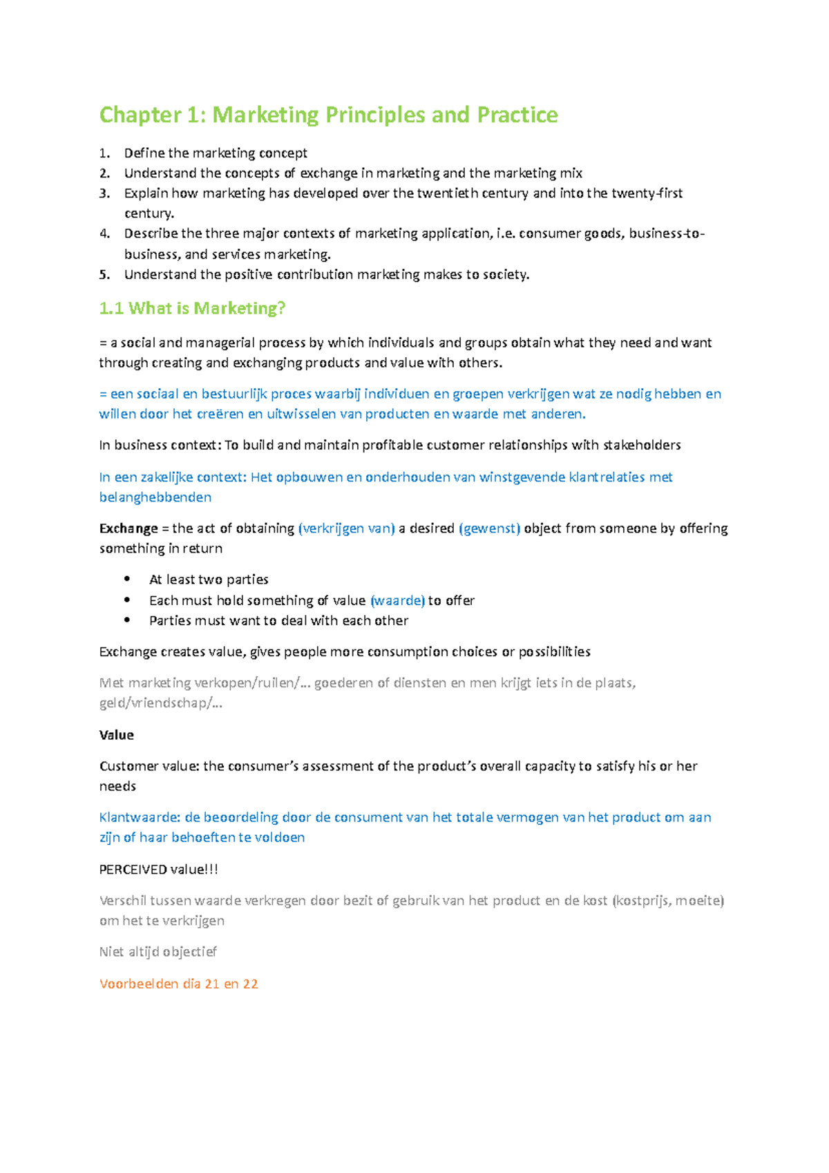H1 Marketing Principles and Practice - notities - Chapter 1: Marketing ...