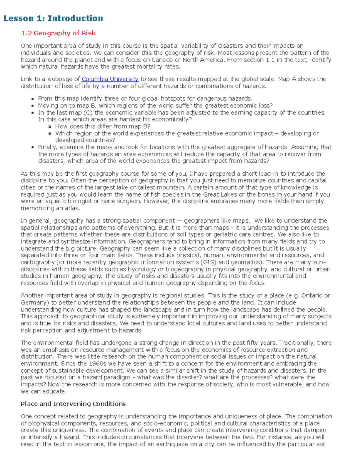 L1 1.2 Geography of Risk - Lesson 1: Introduction 1 Geography of Risk ...