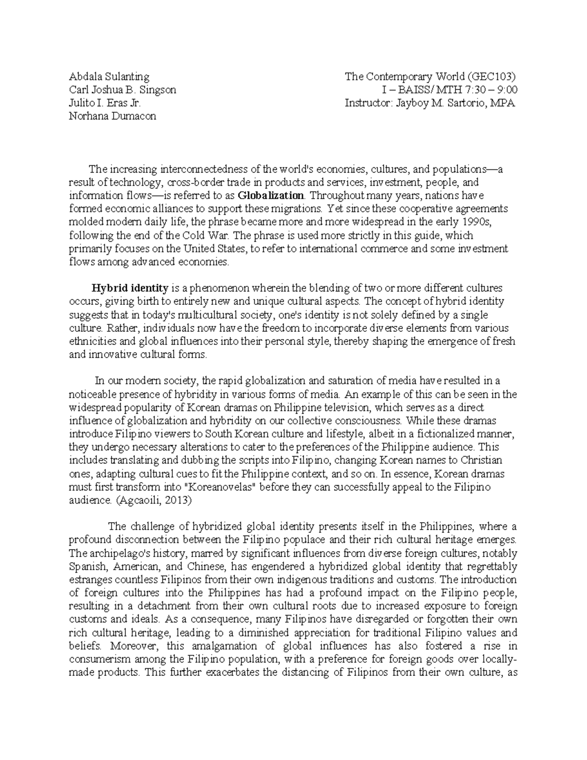 Contemporary world academic paper - Abdala Sulanting The Contemporary ...