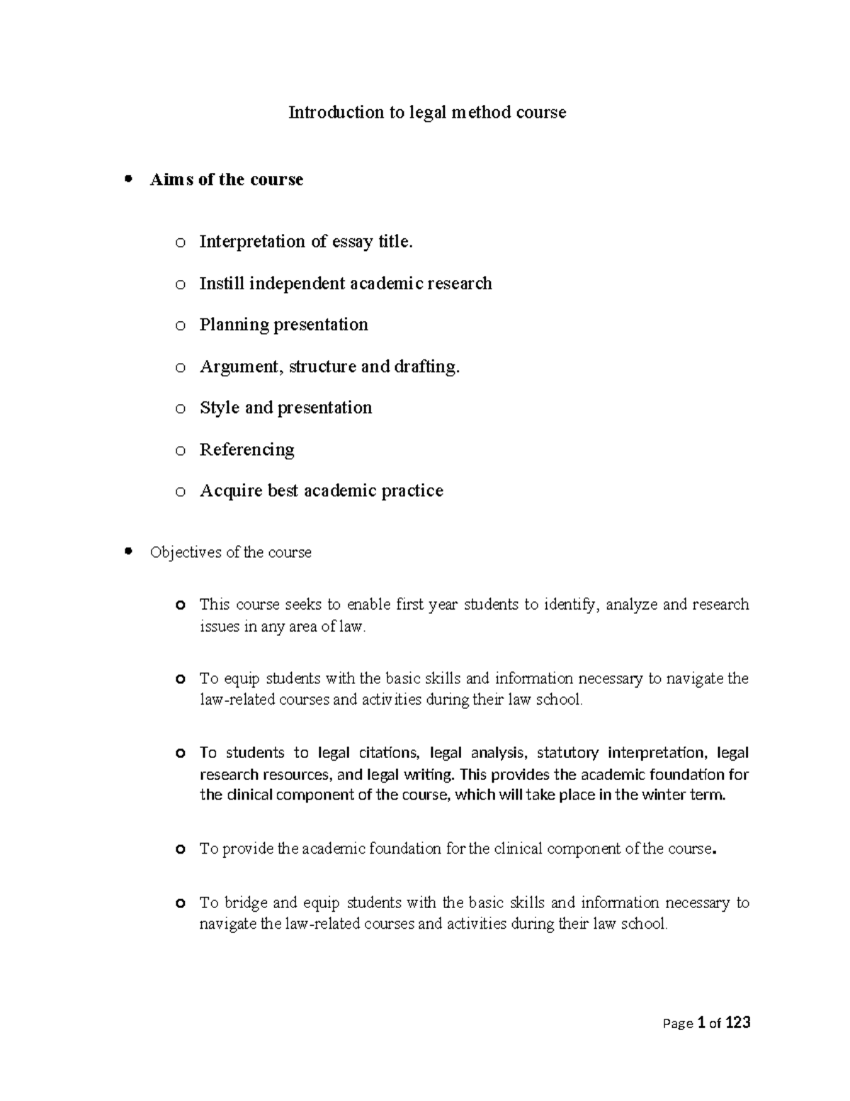 Legal Method Notes - Introduction to legal method course Aims of the ...