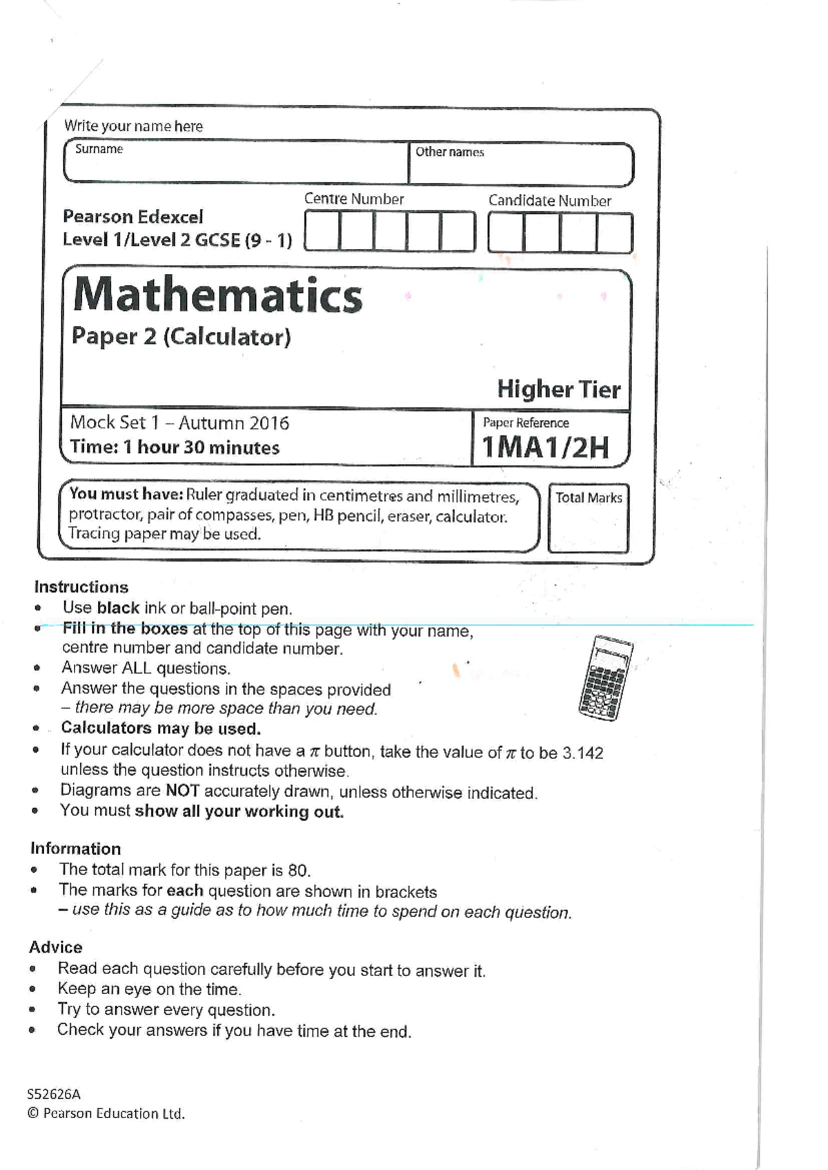 GCSE Paper 2 Calculator higher - Studocu
