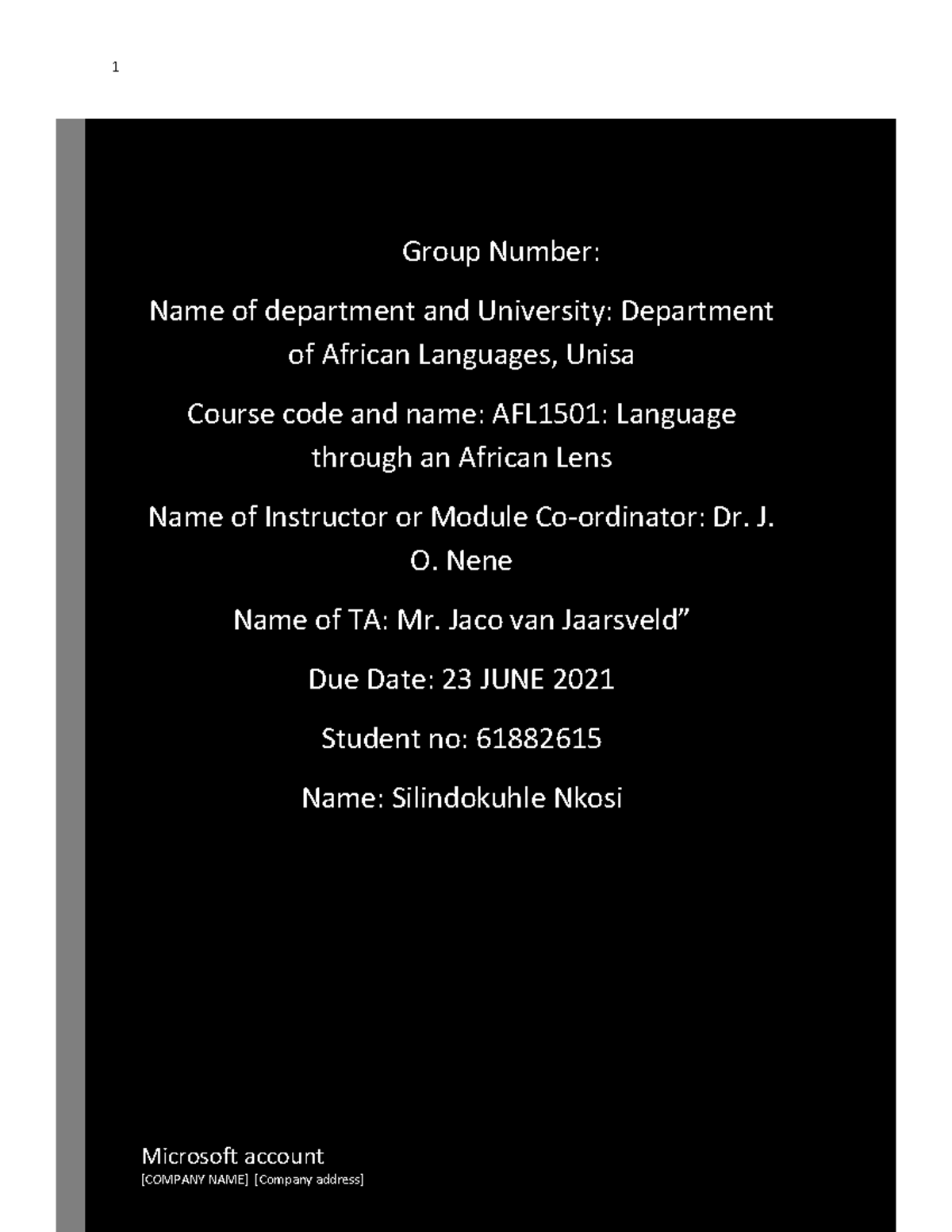 AFL1501 Assigment 04 lindo - ####### 10 Group Number: Name of department and University ...