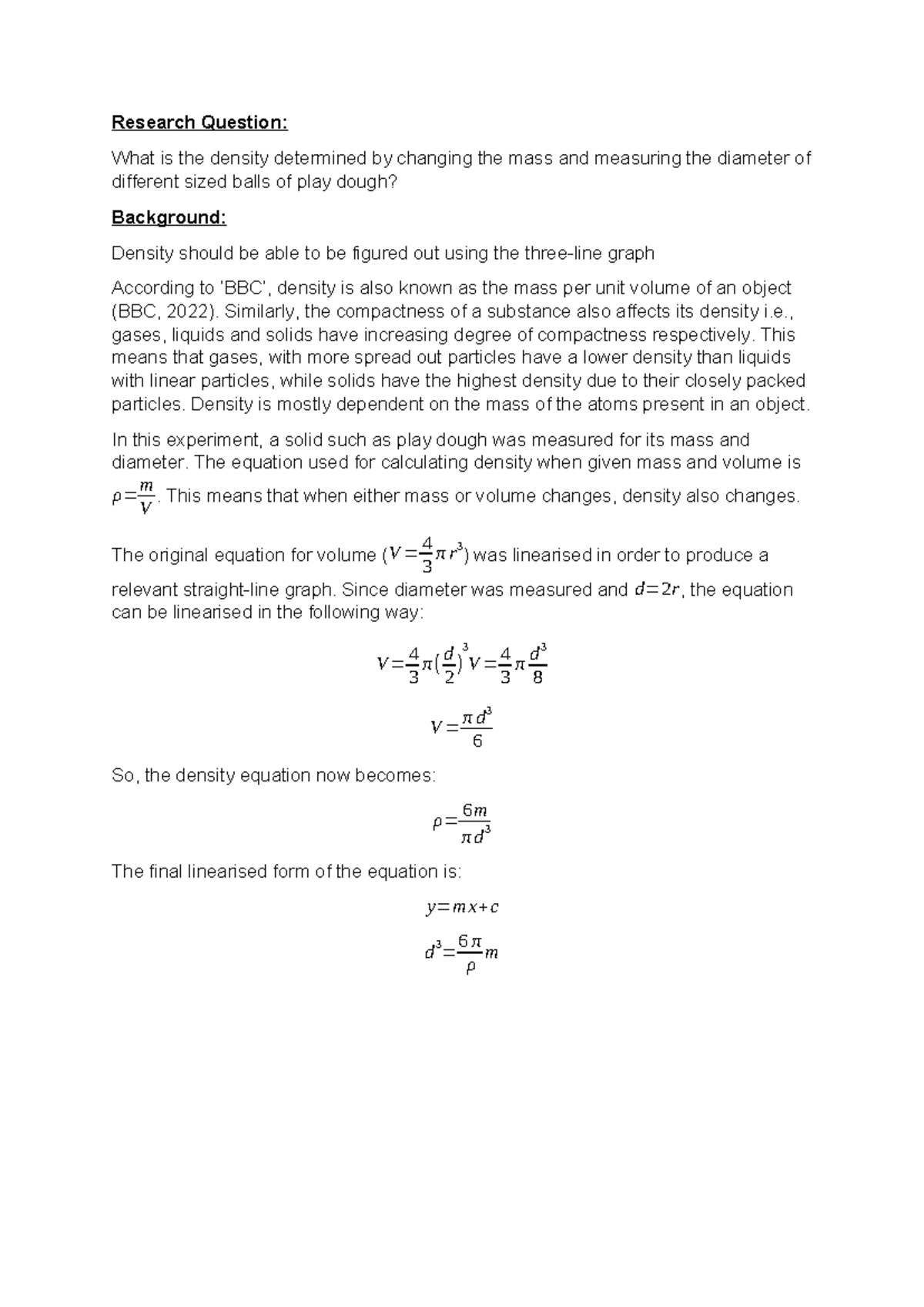 Practical Report DPP Physics - Research Question: What is the density ...