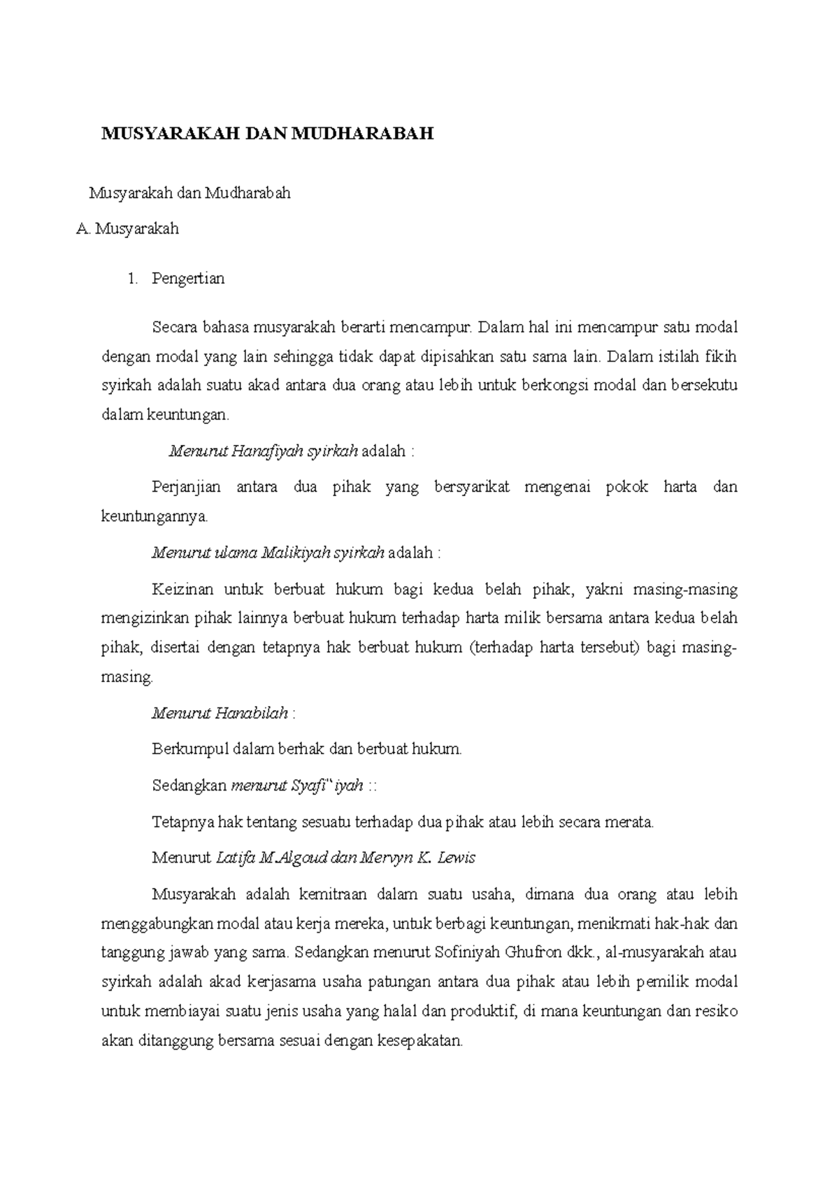 Musyarakah DAN Mudharabah - MUSYARAKAH DAN MUDHARABAH Musyarakah dan ...