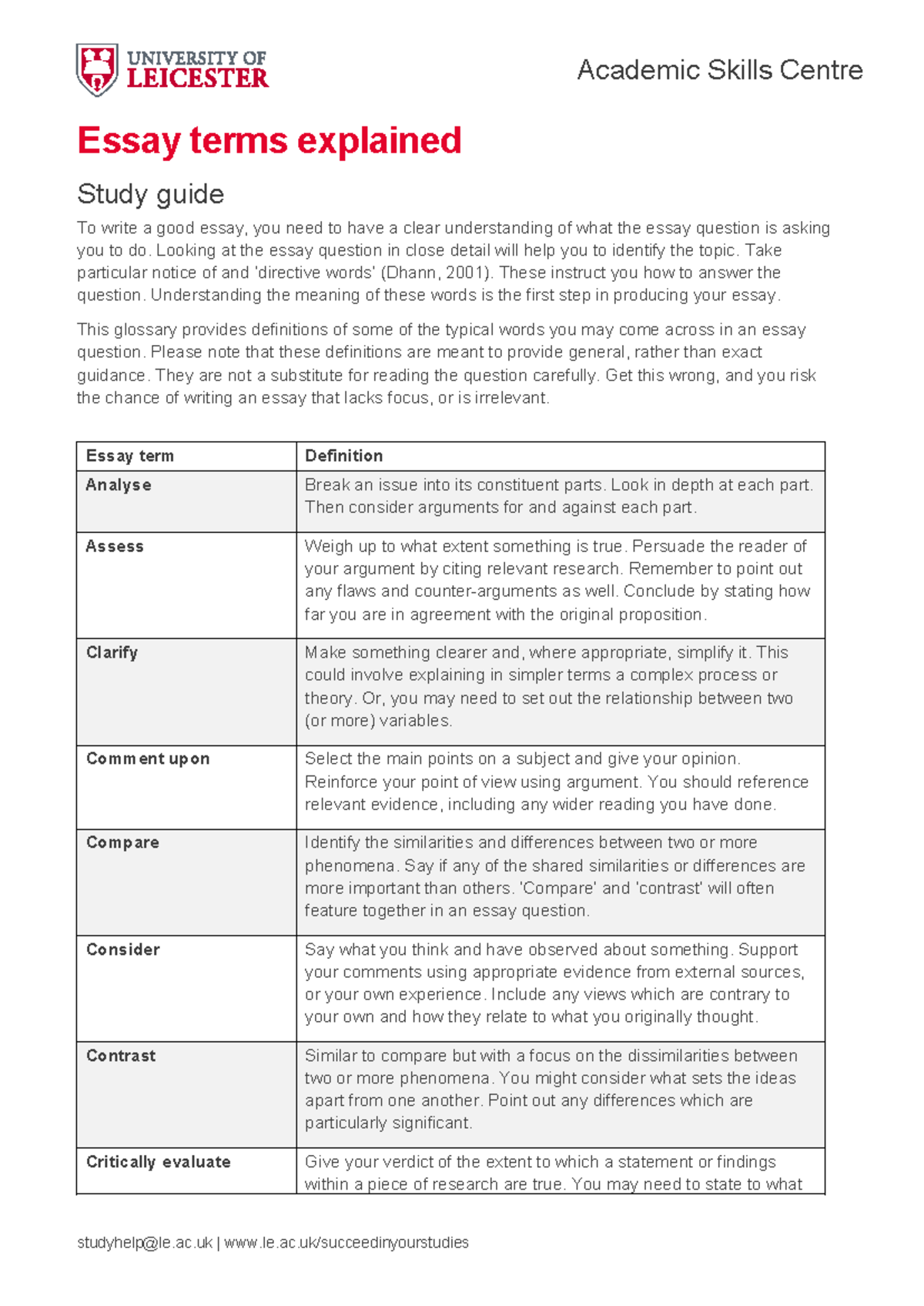 Essay terms explained - Academic Skills Centre Essay terms explained ...