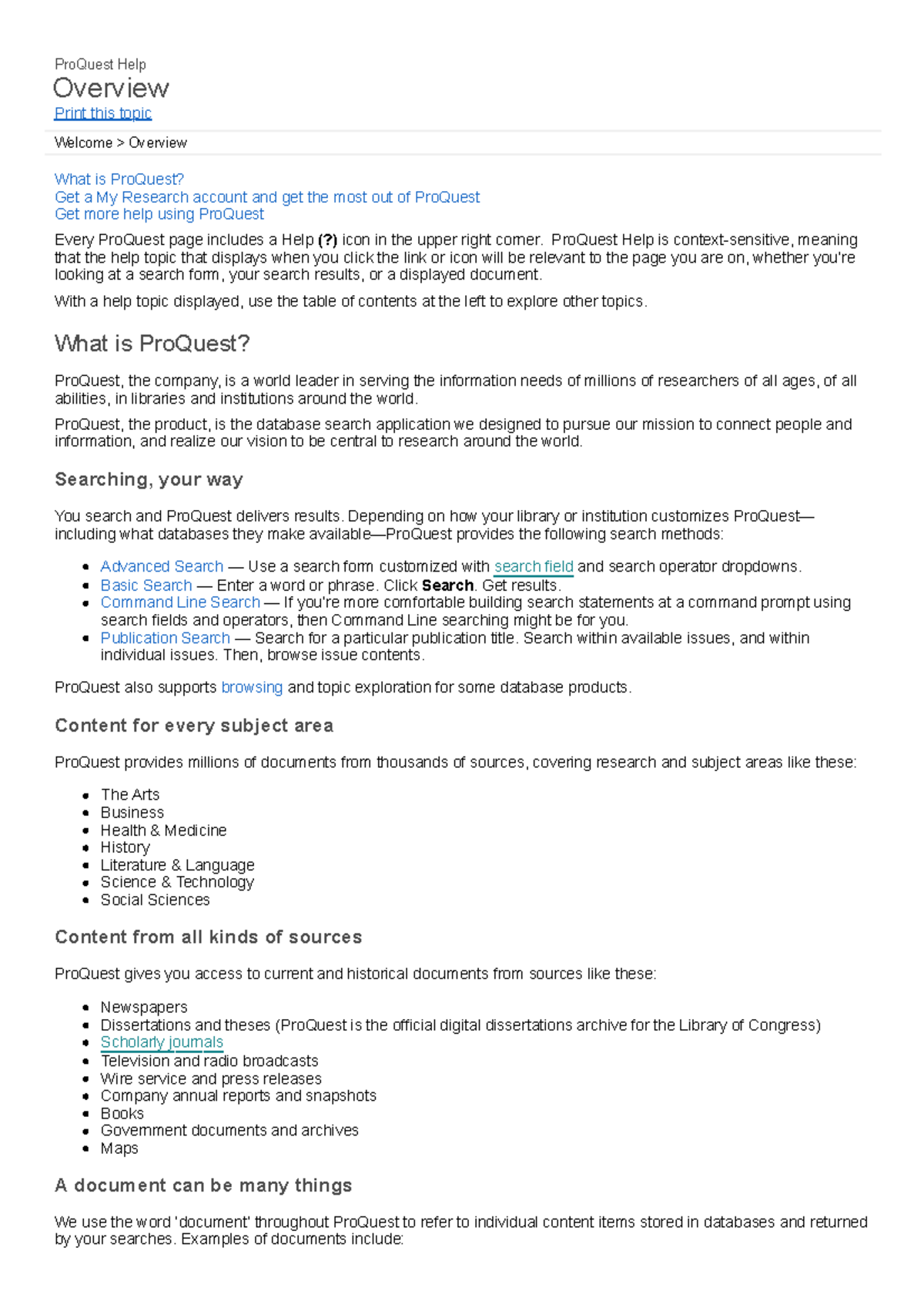 Pro Quest Help - Overview - ProQuest Help Overview Print this topic ...