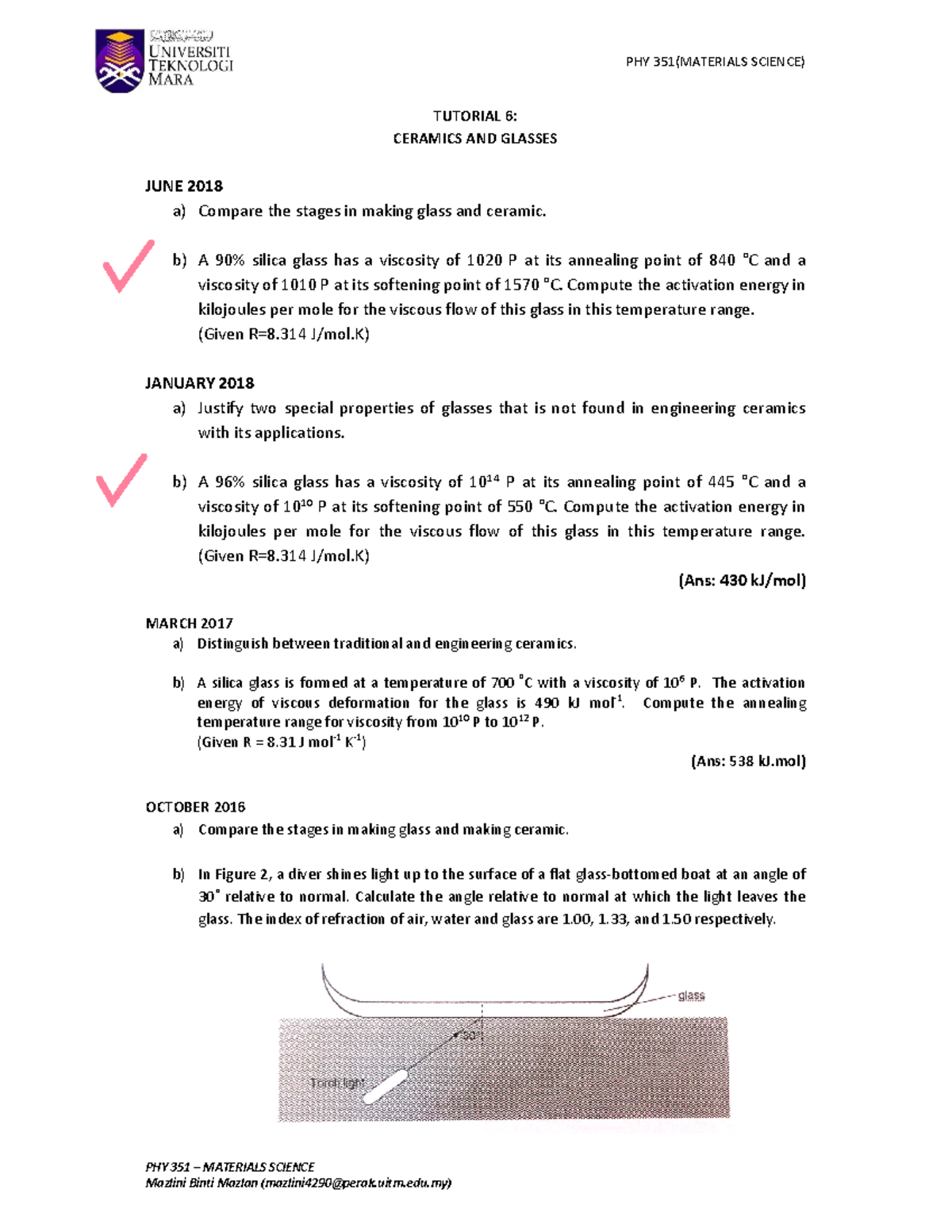 PHY351 Tutorial 6 - PHY 351(MATERIALS SCIENCE) PHY 351 – MATERIALS SCIENCE Mazlini Binti Mazlan ...