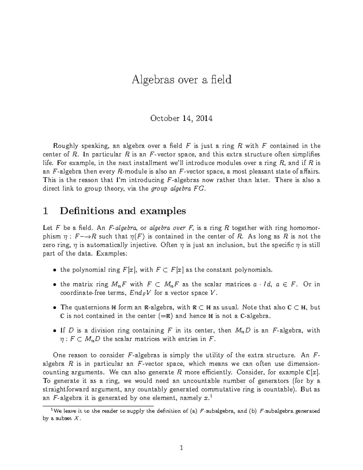 Alg - reference book for the course - Algebras over a field October 14 ...