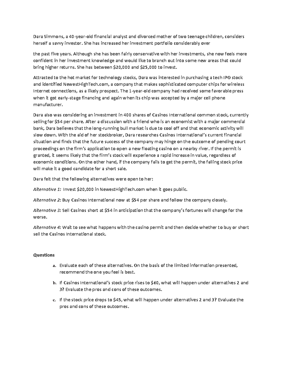 BA 145 Case 2 - investment - Dara Simmons, a 40-year-old financial ...