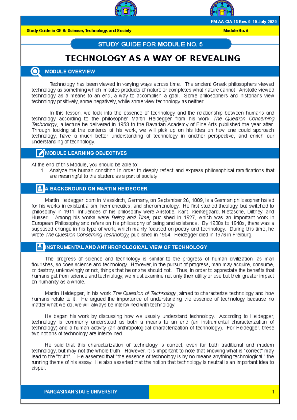 STS - Study Guide 5 - This is a Module type of lecture note ...