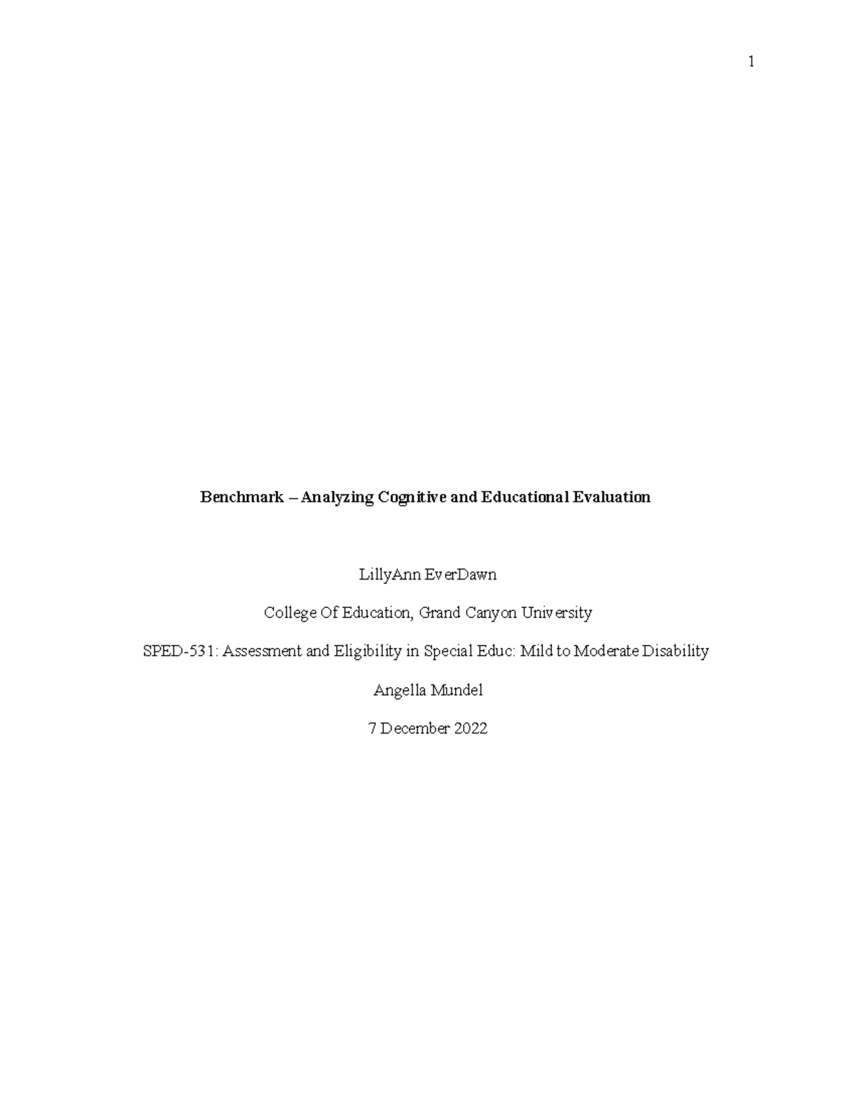 Bench Mark-Analyzing Cognitive and Educational Evaluation - Benchmark ...