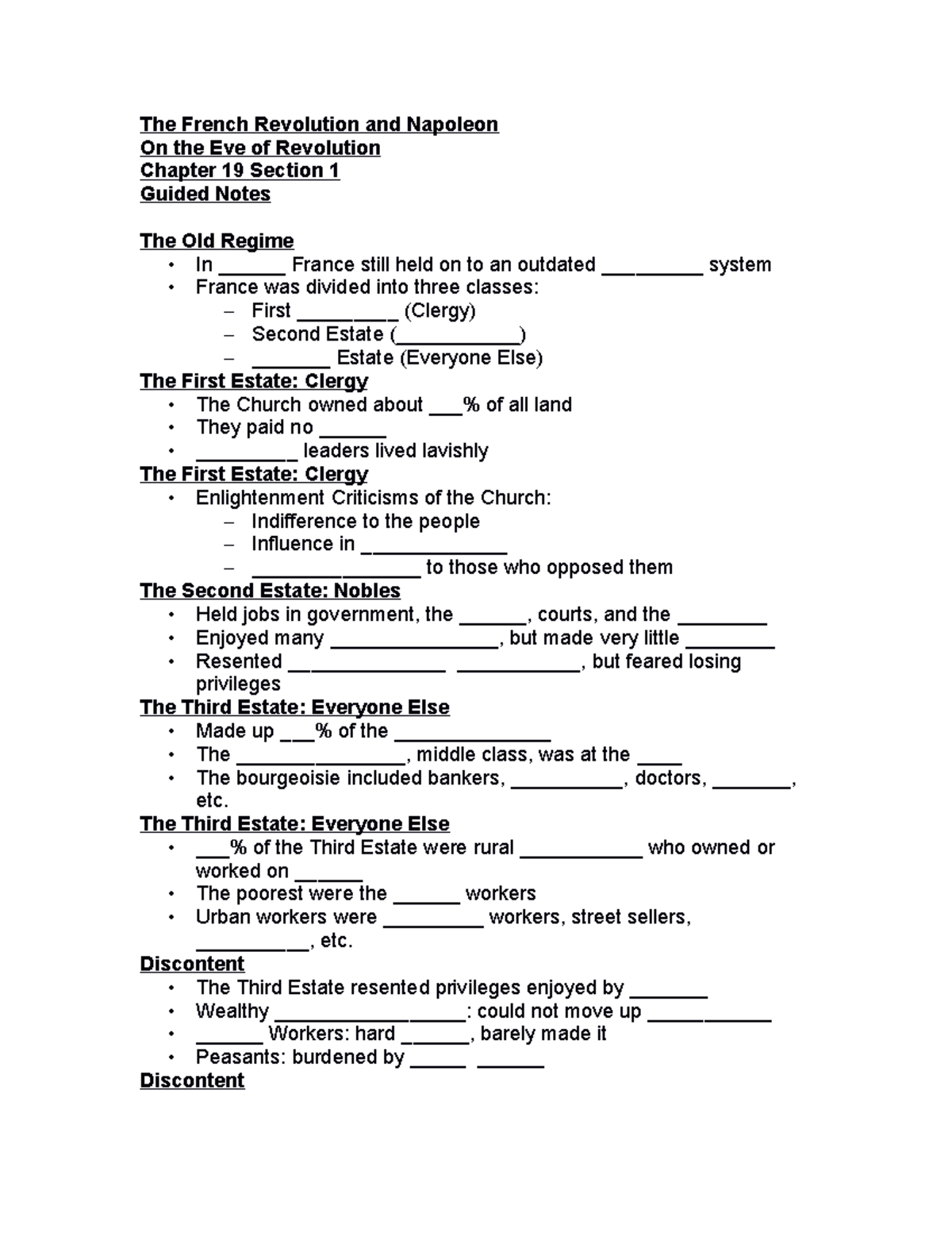 French Revolution GNCH 19S1 - The French Revolution and Napoleon On the ...