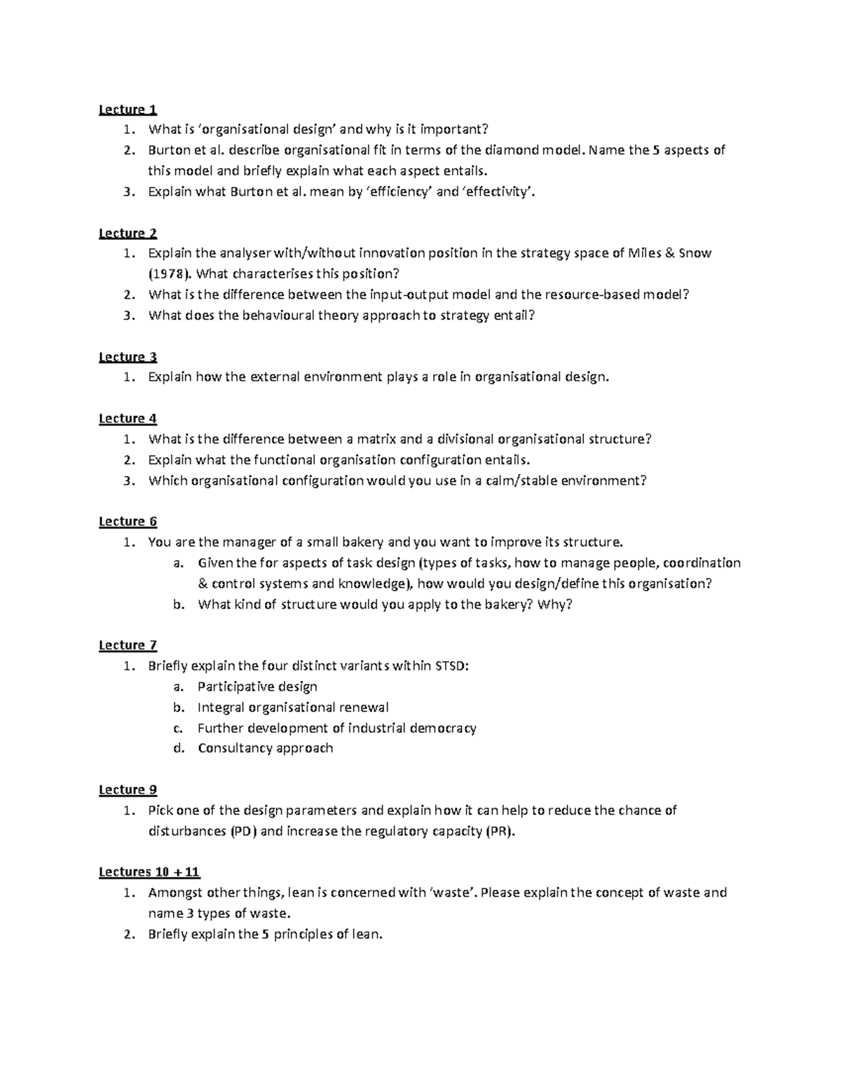 Practice exam questions IOD - Lecture 1 1. What is ‘organisational ...