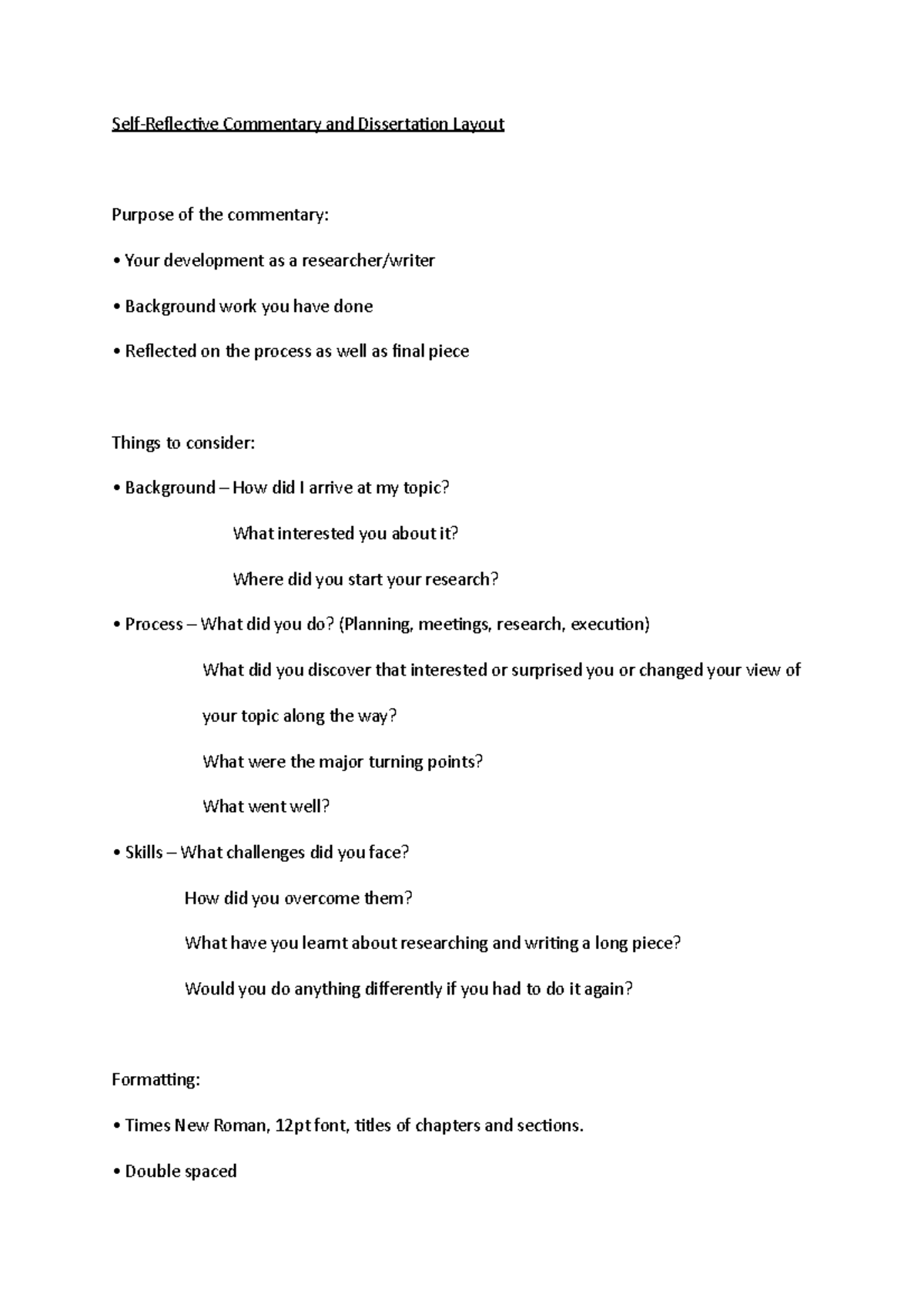 Lecture Three - Self-Reflective Commentary and Dissertation Layout ...