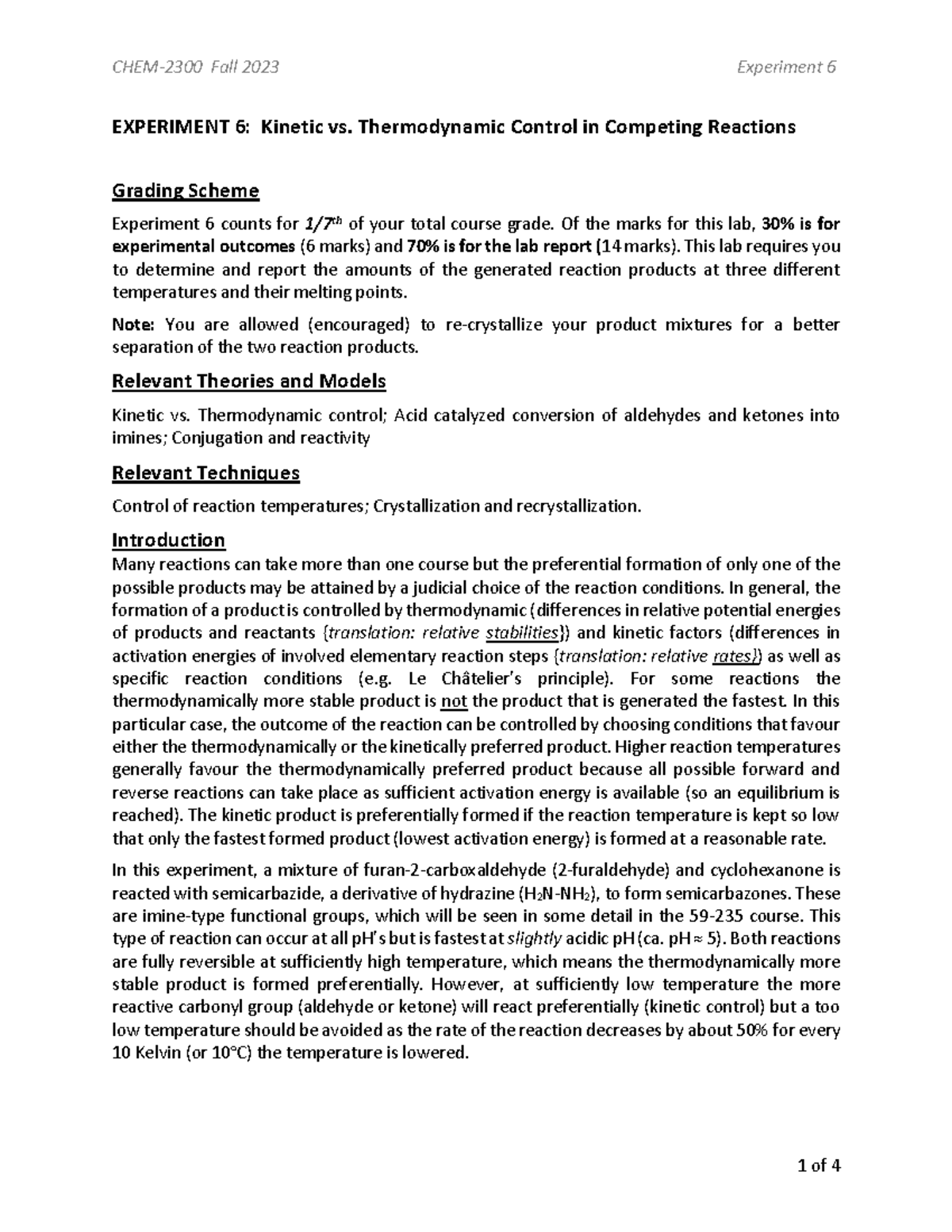 Exp 6 Kinetic vs Thermodynamic Control 1 - EXPERIMENT 6 : Kinetic vs ...