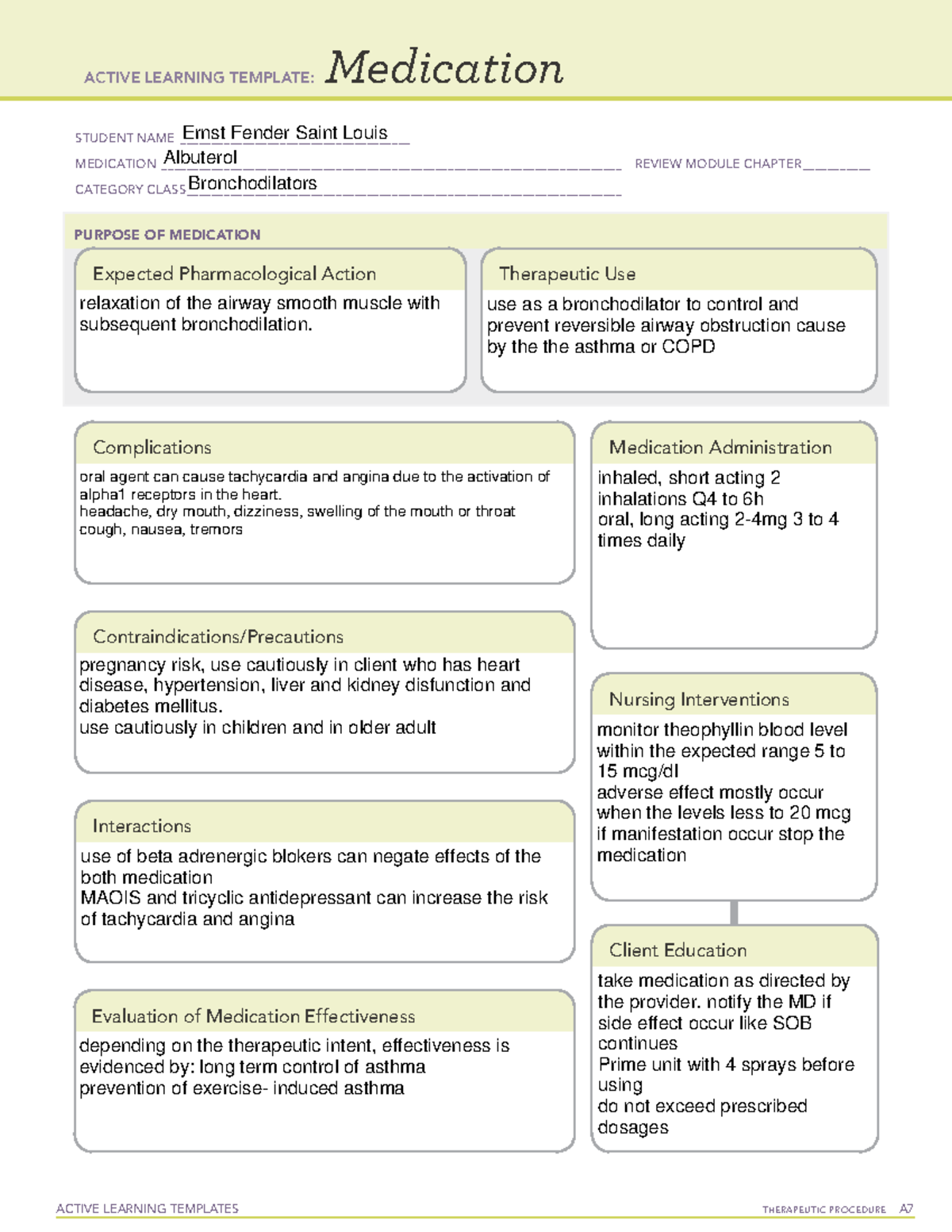 Albuterol - ACTIVE LEARNING TEMPLATES TherapeuTic procedure A ...