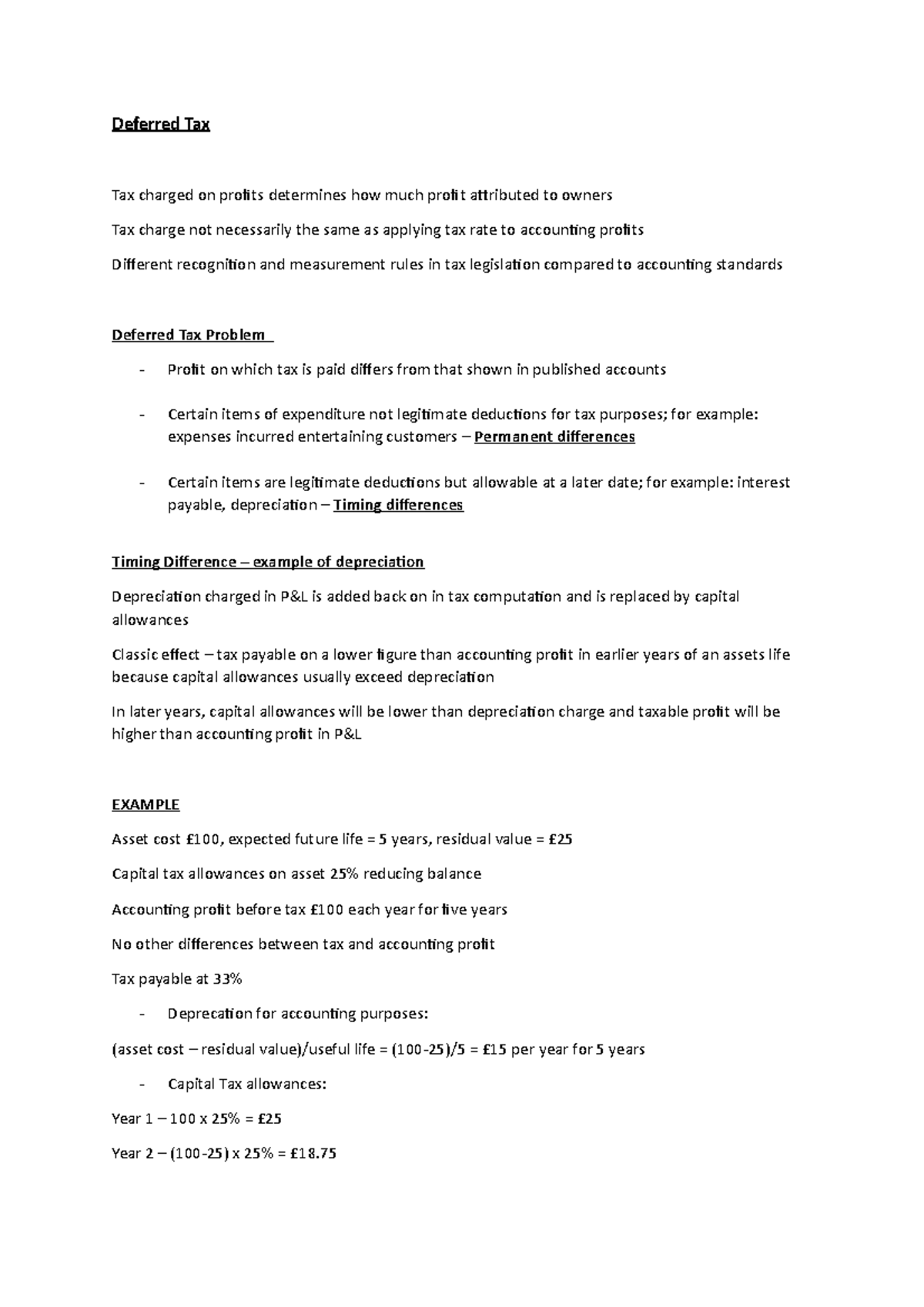 L2 - Deferred Tax - Summary Advanced Financial Accounting - Deferred ...