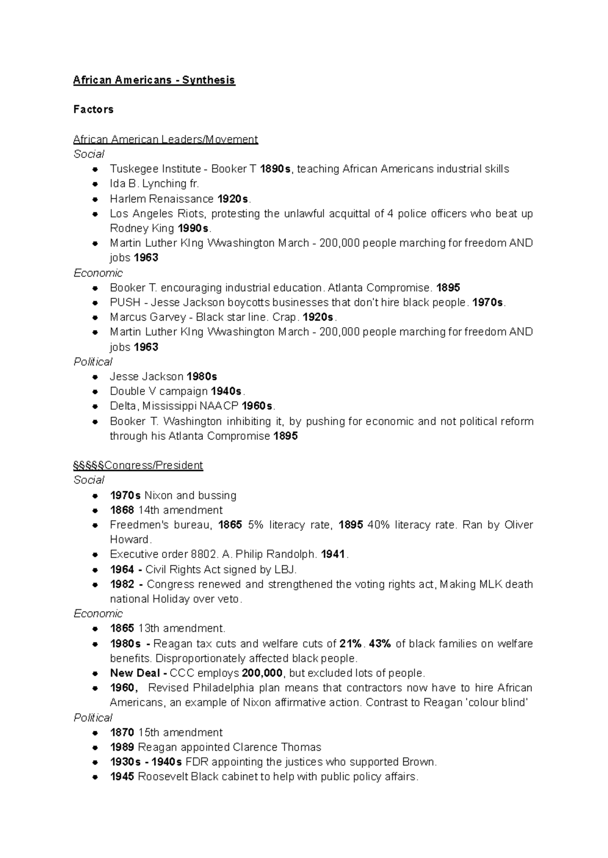 Civil Rights in the USA OCR history - notes - African Americans ...