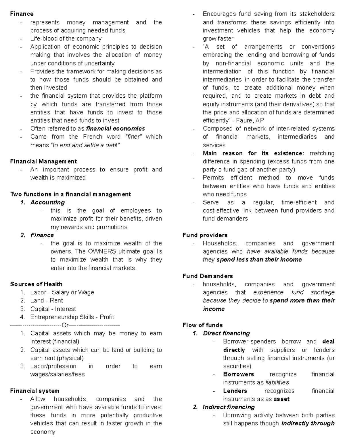 Finmar Lesson 1 Notes - Finance - represents money management and the ...