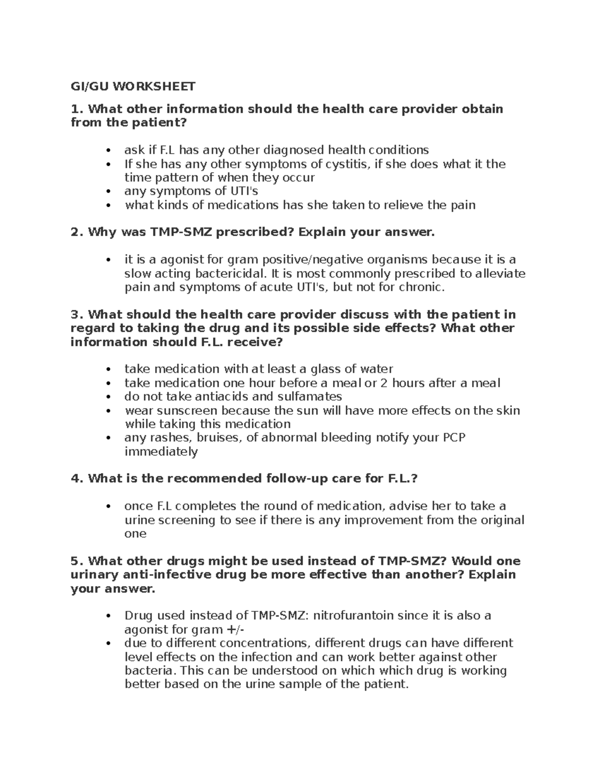 GI WS - GI Worksheet with answers and explanation - GI/GU WORKSHEET ...