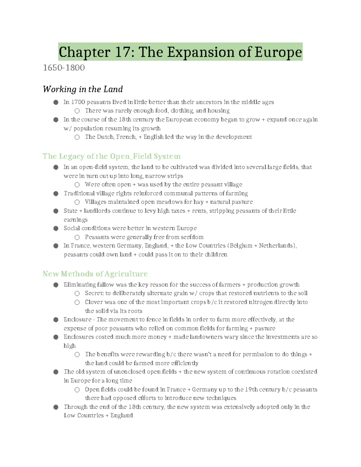Chapter 17: - notes - Chapter 17: The Expansion of Europe 1650- Working ...