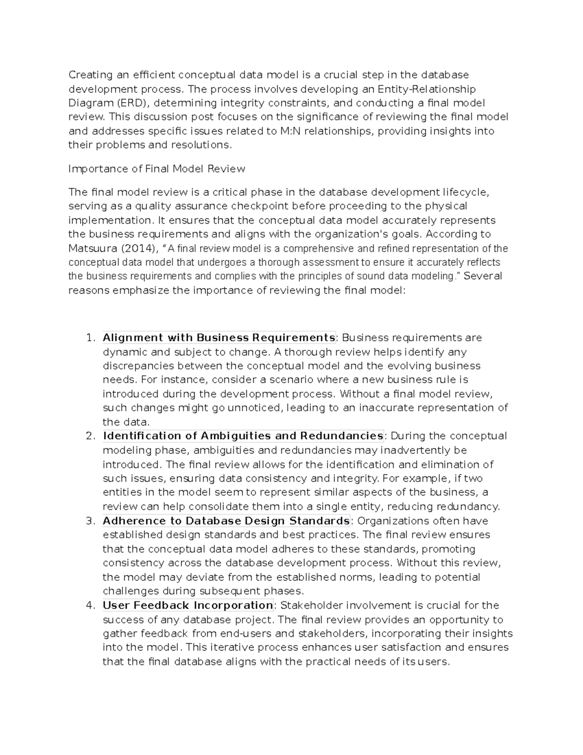 DF2db - Discussion Forum Databases 1 Unit 2 - Creating an efficient conceptual data model is a ...