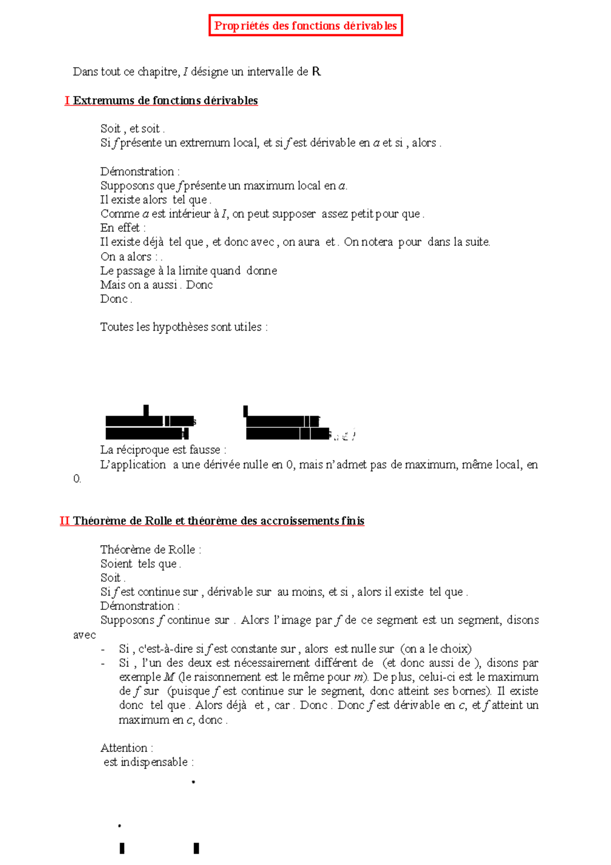 Proprietes des fonctions derivables - Dans tout ce chapitre, I désigne ...