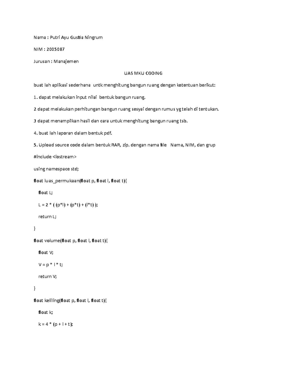 UAS MKU Pengantar Coding - Nama : Putri Ayu Gustia Ningrum NIM ...