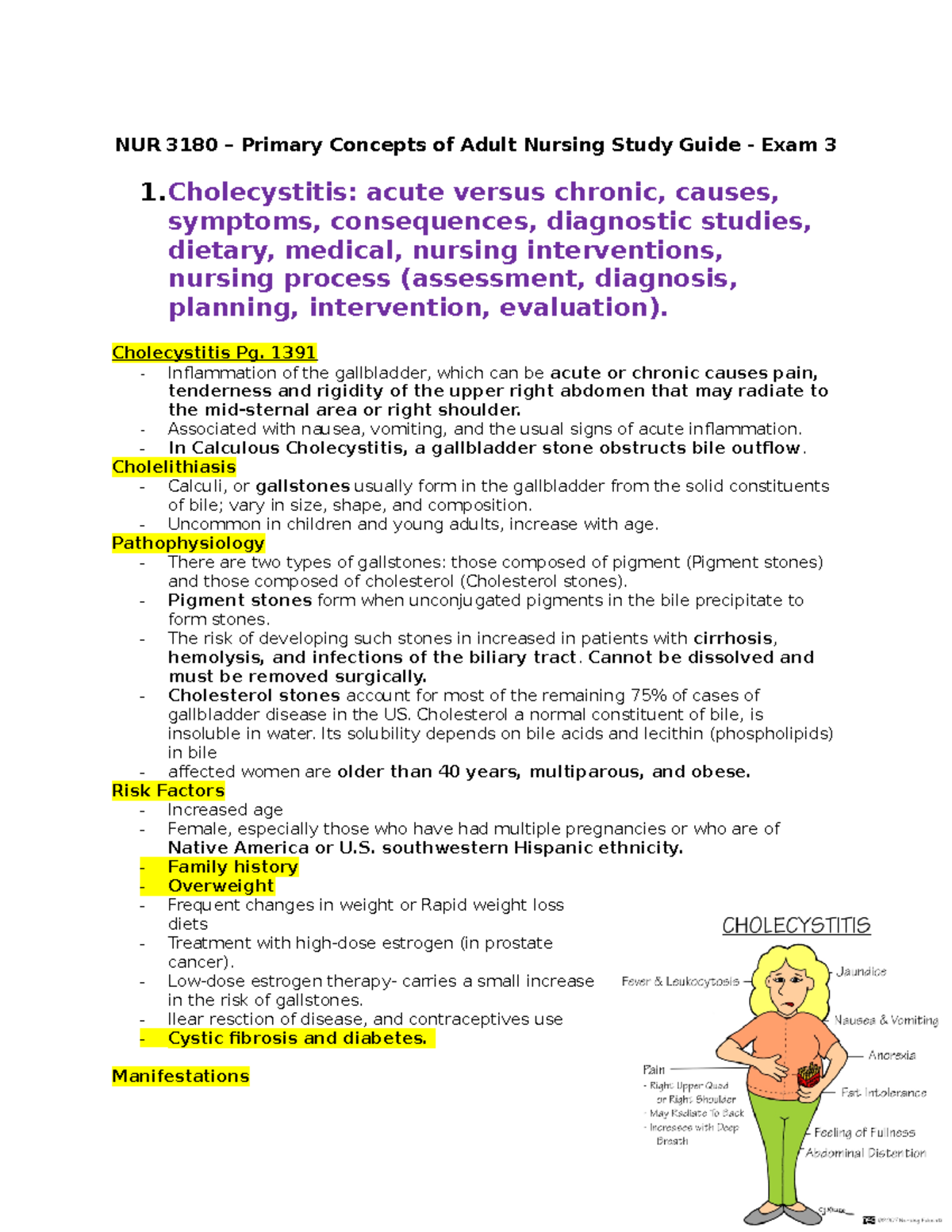 Med Surge Exam 3 Study Guide - NUR 3180 – Primary Concepts of Adult ...