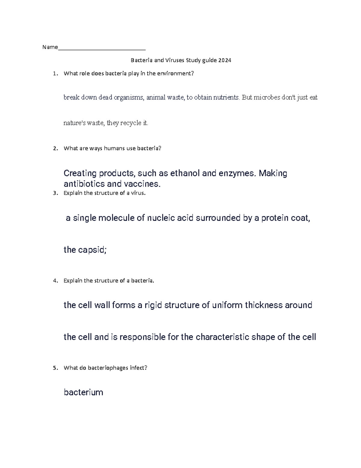 Copy of Bacteria and Viruses Study guide 2023 - Name ...